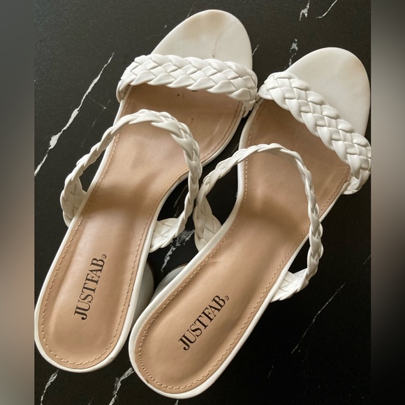JustFab | Shoes | Just Fab White And Tan Heeled Sandals | Poshmark